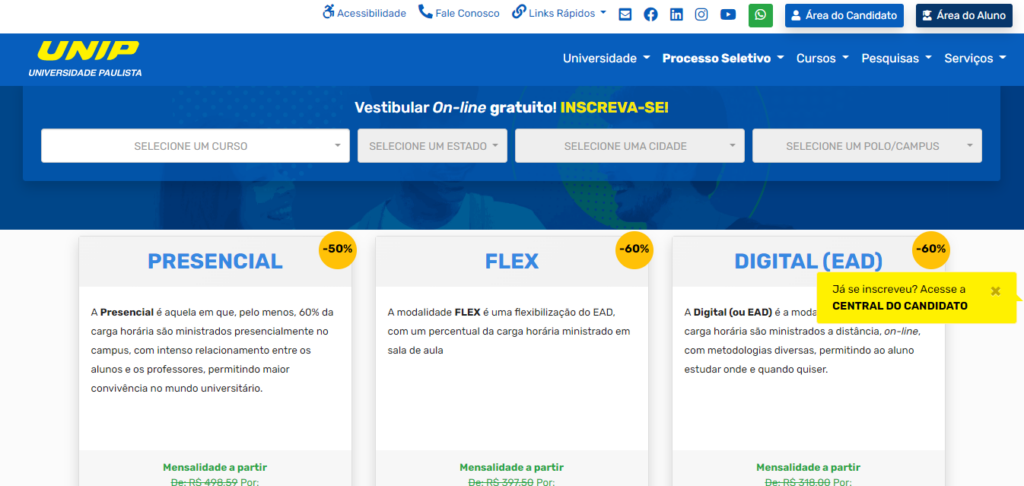 Vestibular UNIP 2023: Inscrição, Provas, Vagas e Resultados